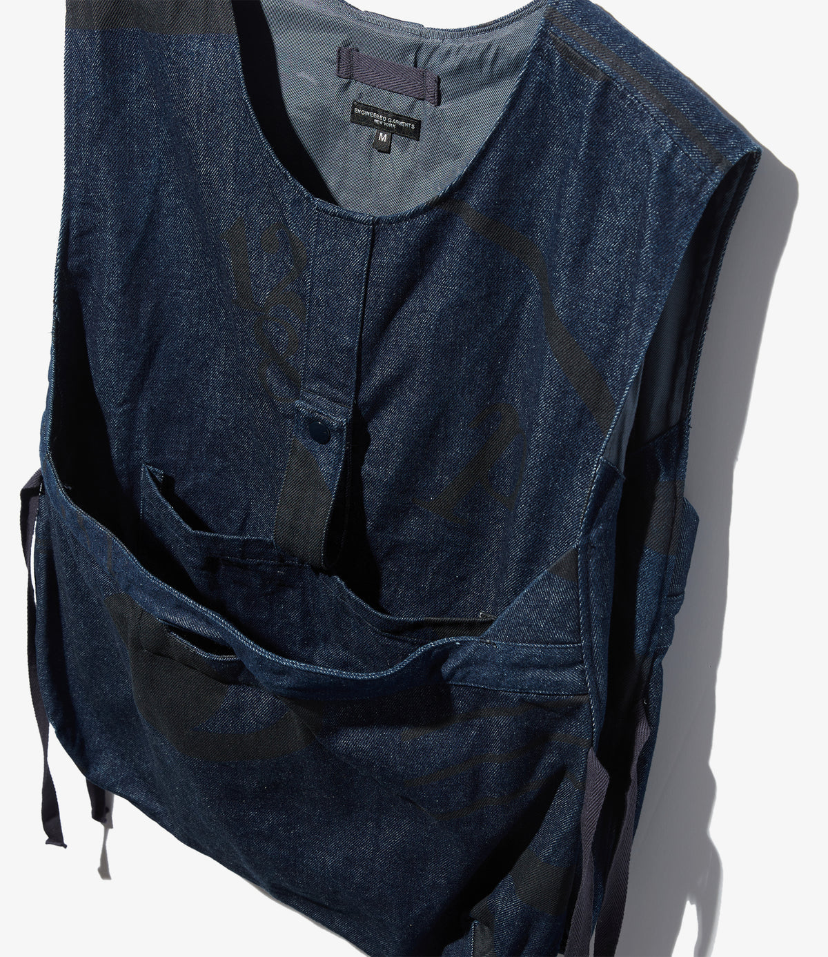 Engineered Garments - Newsboy Vest - Indigo Music Note Print 12oz Denim ...